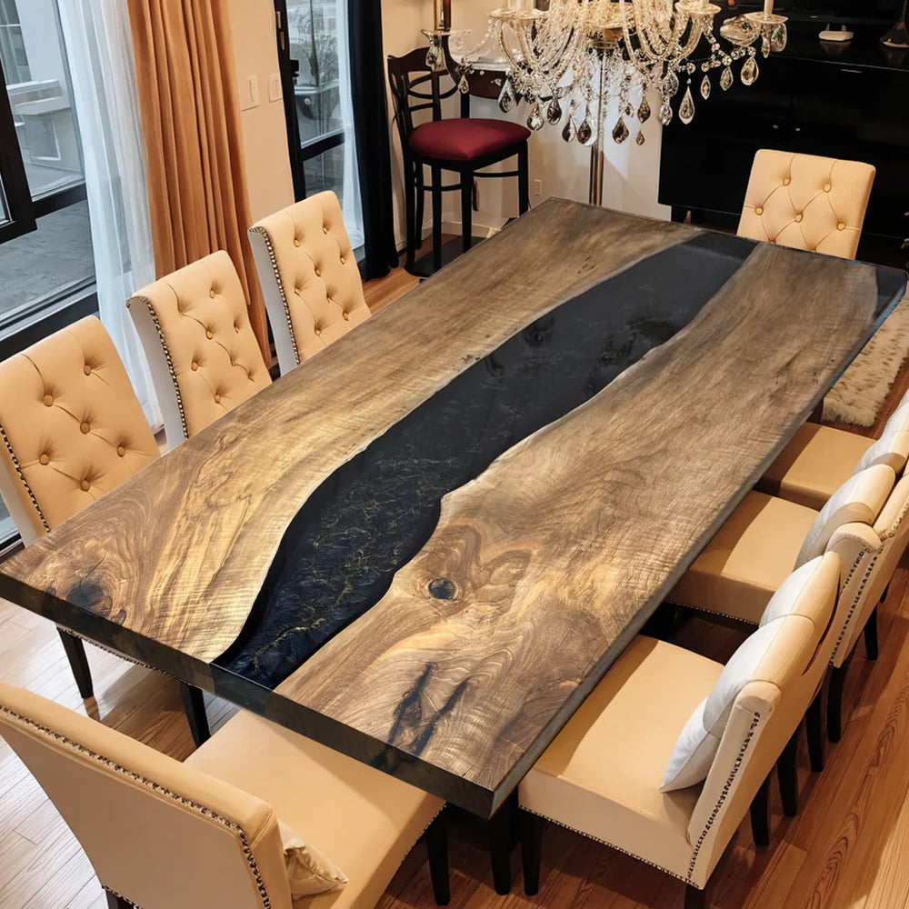 Custom Black Walnut Epoxy Resin River Table – Black Resin BWB-39