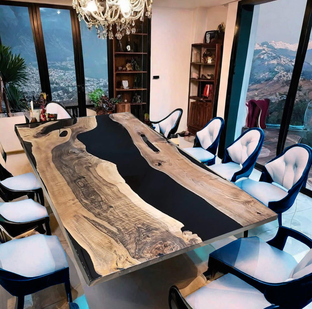 Custom Black Walnut Epoxy Resin Table – Black Resin BWB-25